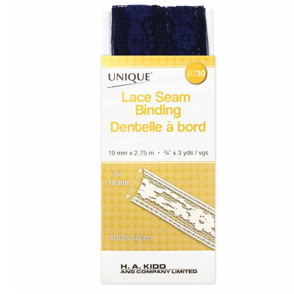 Lace Seam Binding - 18mm x 2.75m - Navy Blue · King Textiles