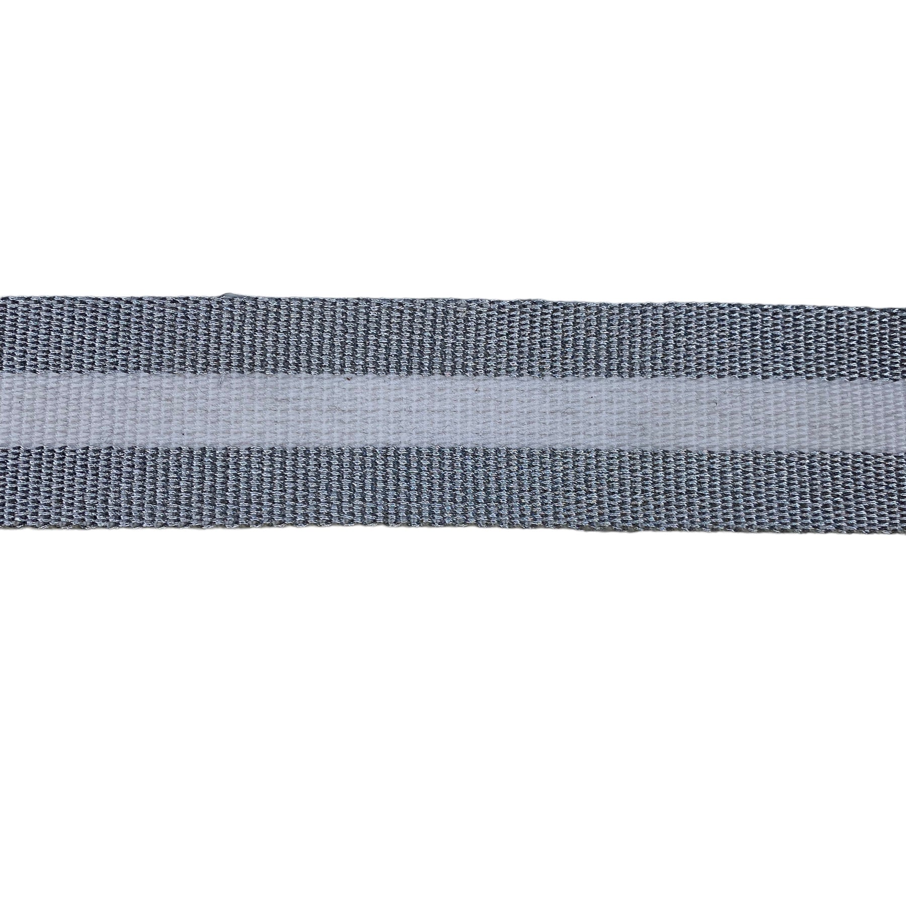 Metallic Decorative Cotton Webbing - 40mm - Silver/White · King Textiles